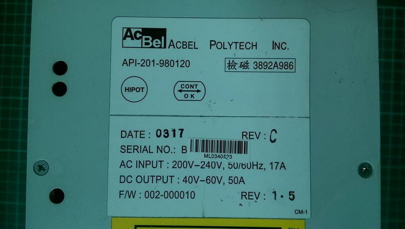 AcBel Polytech API-201-980120 Rectifier Input 200-240V - PLC DCS SERVO Control MOTOR POWER ...